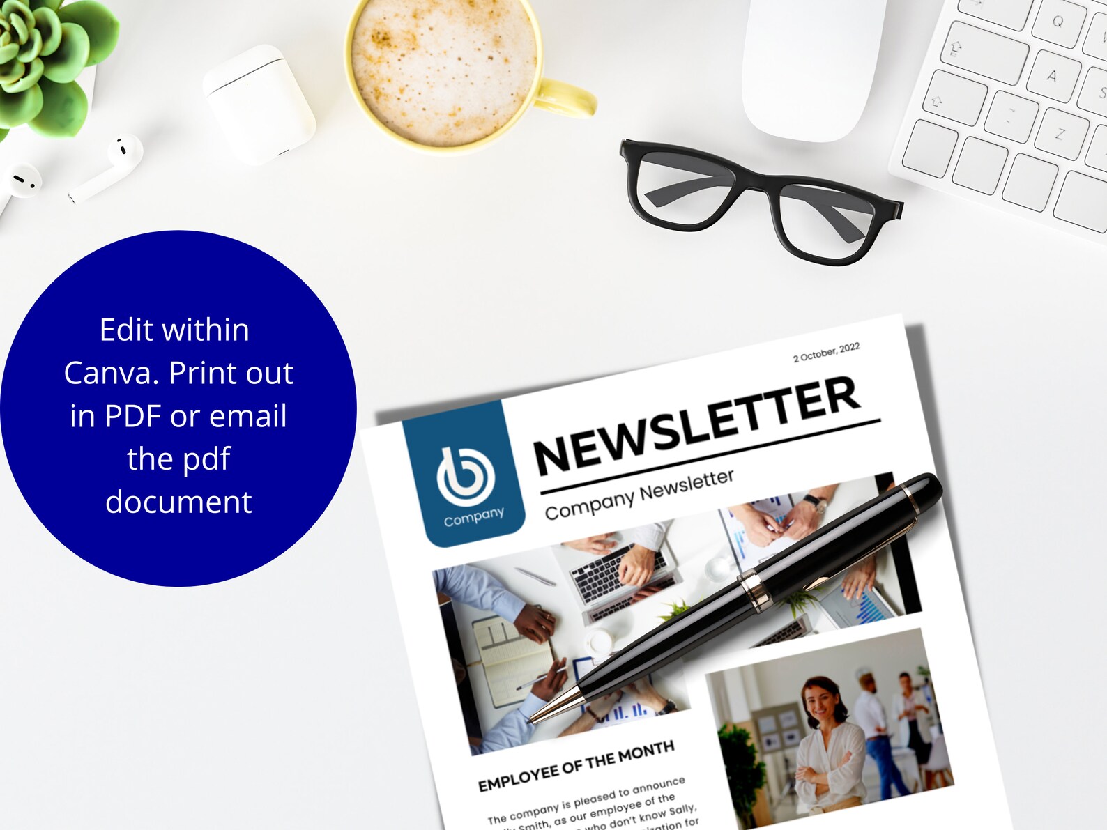 Editable Company Newsletter Template: Employee Recognition (canva) - Etsy