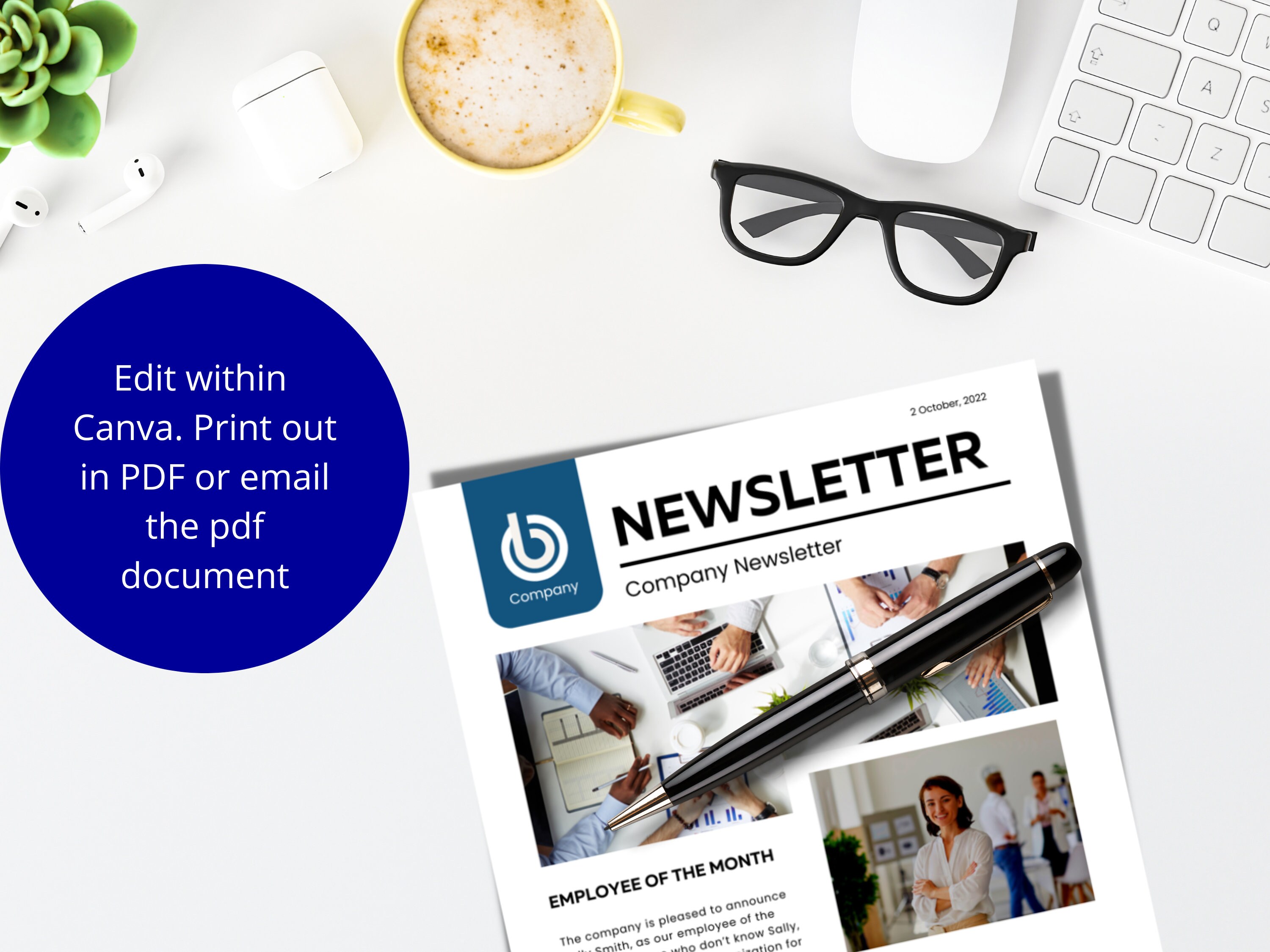 Editable Company Newsletter Template: Employee Recognition (canva) - Etsy