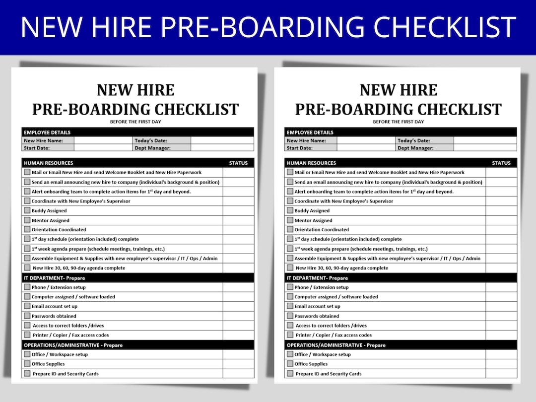 New Hire Pre-boarding Checklist: HR Onboarding Template (digital ...