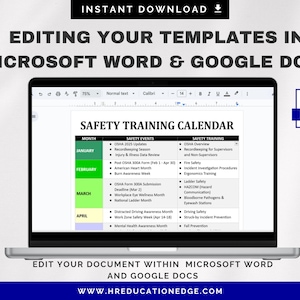 Workplace Safety Training Calendar: OSHA Compliance (digital Download ...