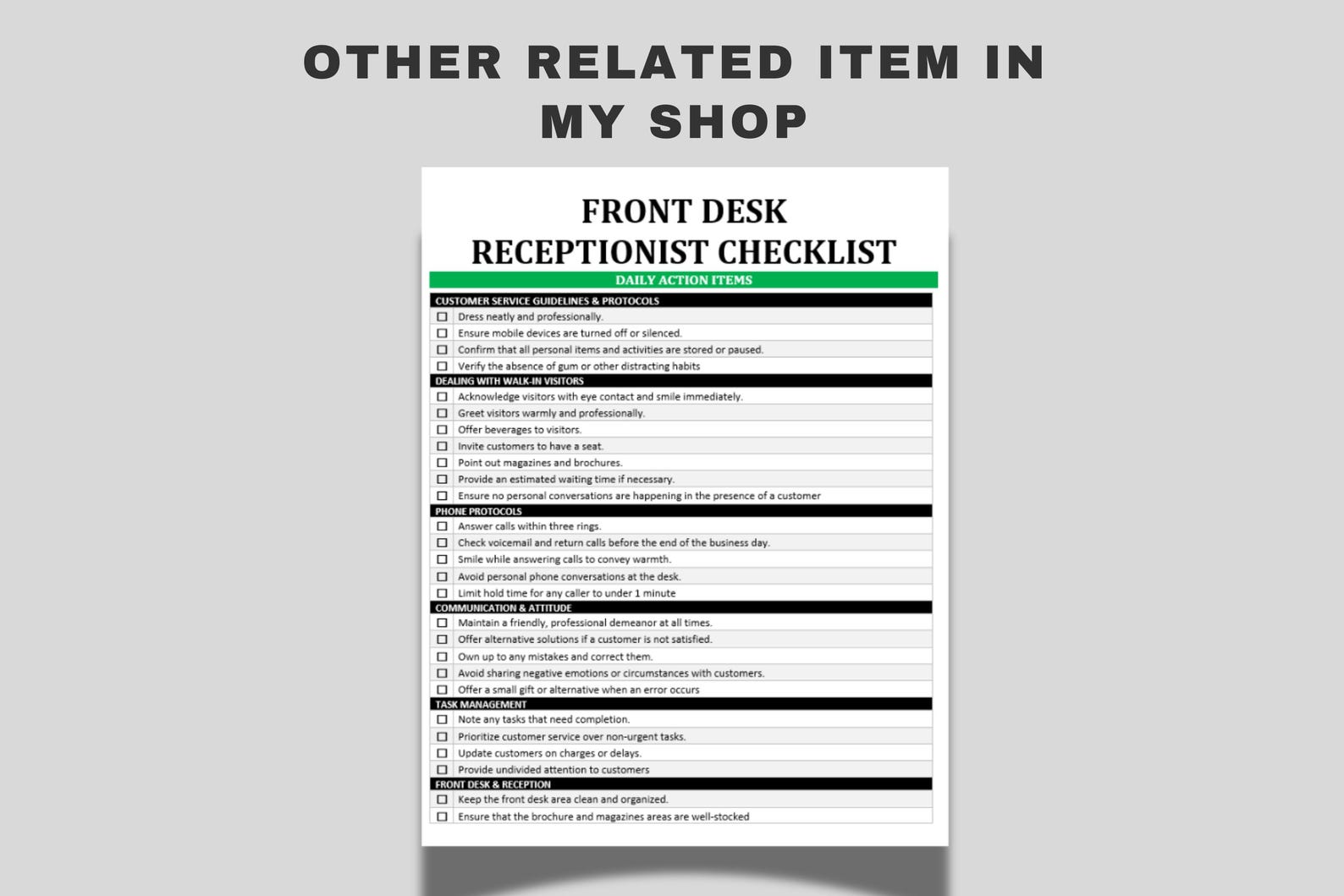 Receptionist Handbook Template: Front Desk Training Guide (word, Google ...