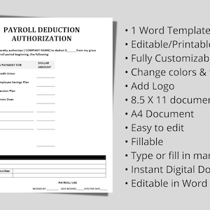 Payroll Deduction Authorization Form | Editable MS Word Template - Etsy