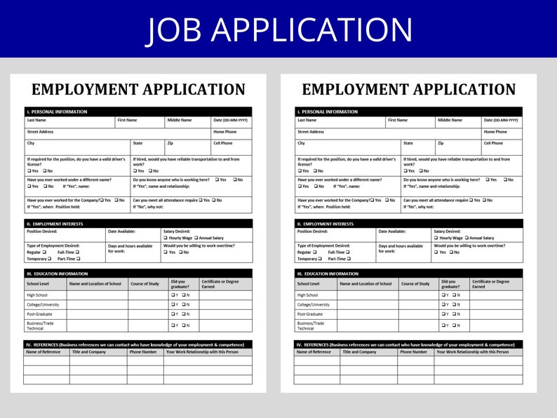 Job Application Form | Employee Application Template | Employment ...