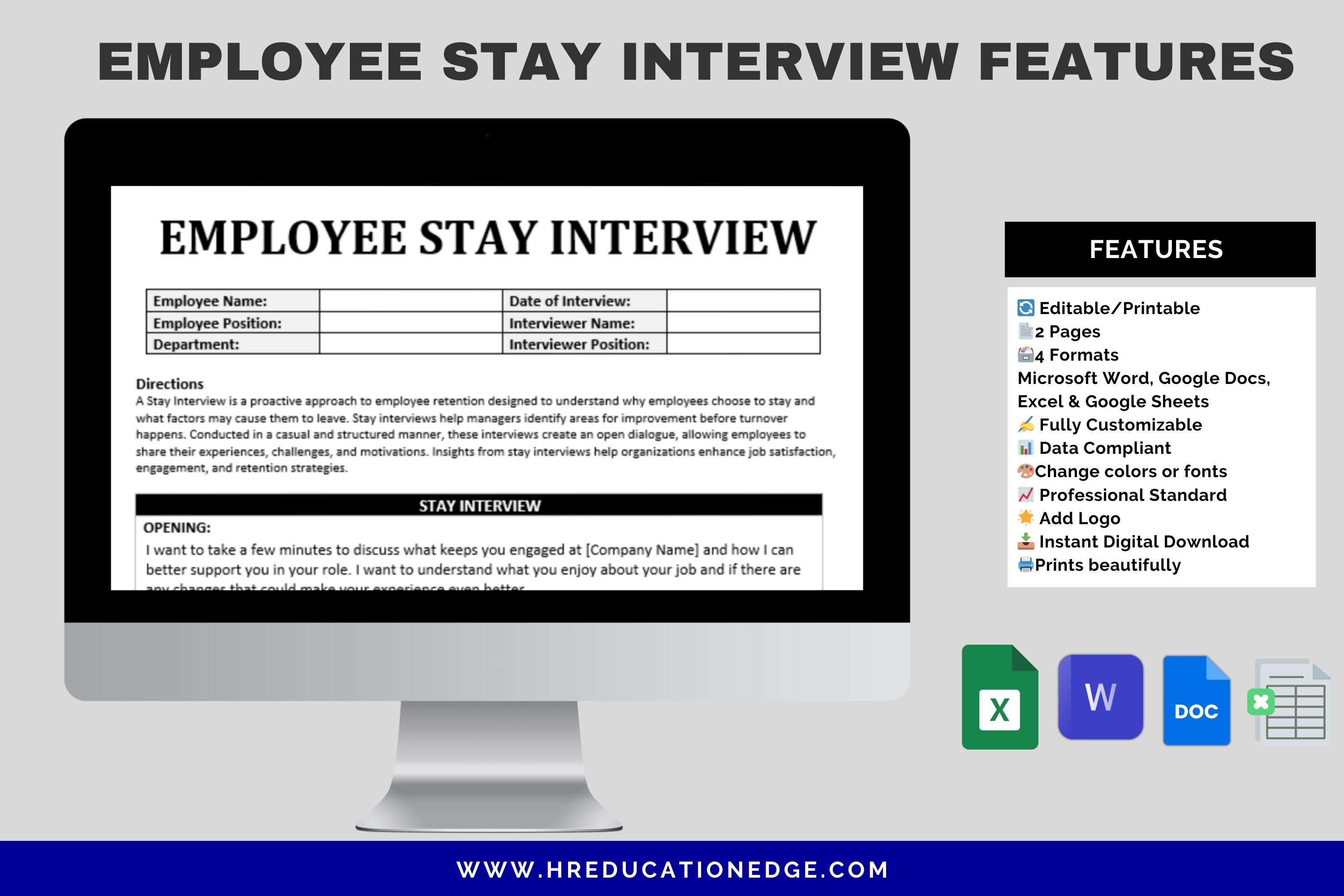 Employee Stay Interview Template: HR Staff Feedback Forms (digital ...