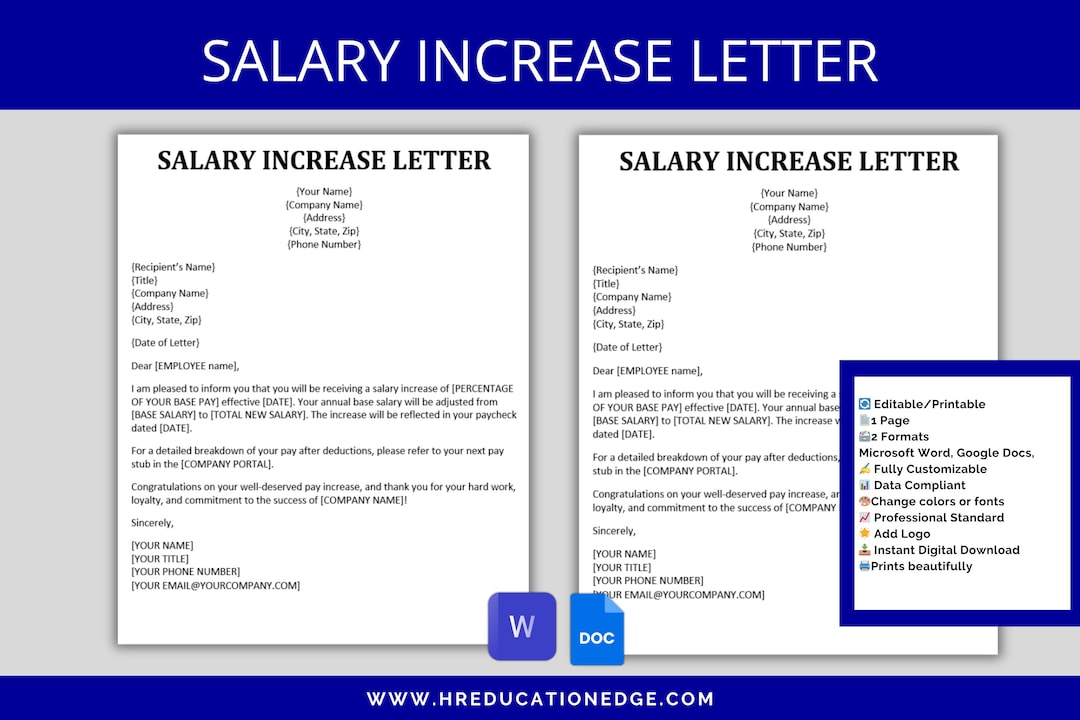 Salary Increase Letter Template: HR Pay Raise Notification (digital ...