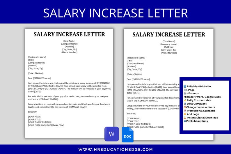 Salary Increase Letter Official Notice Employee Pay Raise New Salary ...