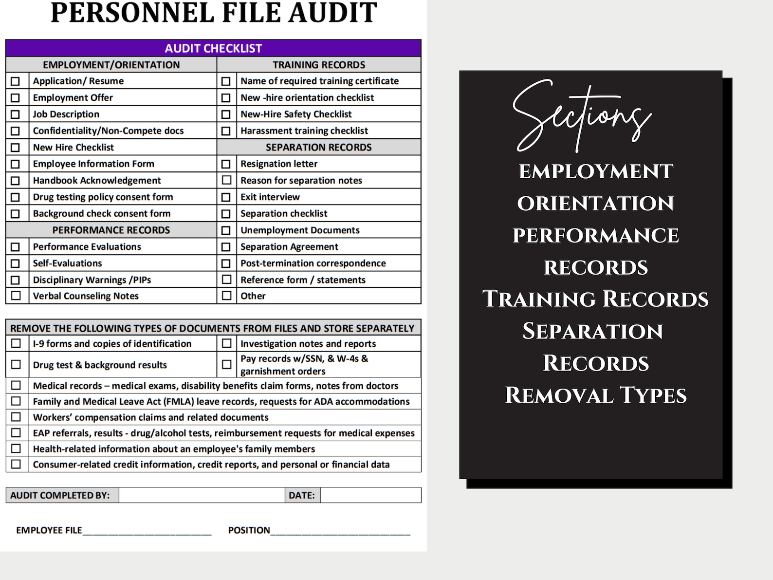 Personnel File Audit Template Editable Word Form Employee - Etsy