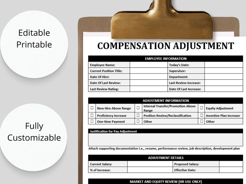 Compensation Adjustment Form Salary Change Request Requesting Pay Raise ...
