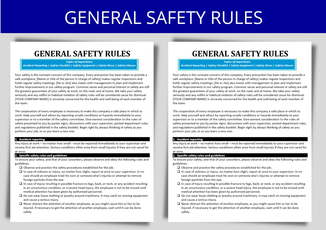 Employee Safety Policy Template Editable Word Form Human Resources HR ...
