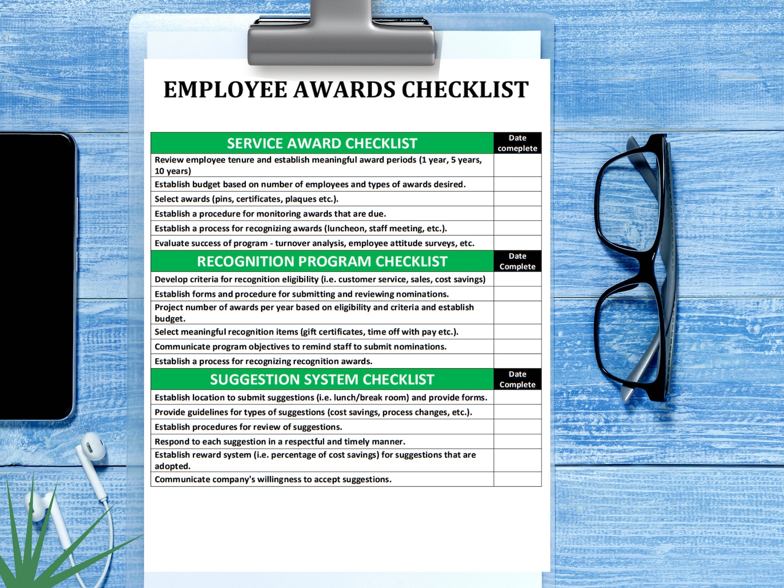 Employee Awards Recognition Program Checklist | Human Resource Form ...