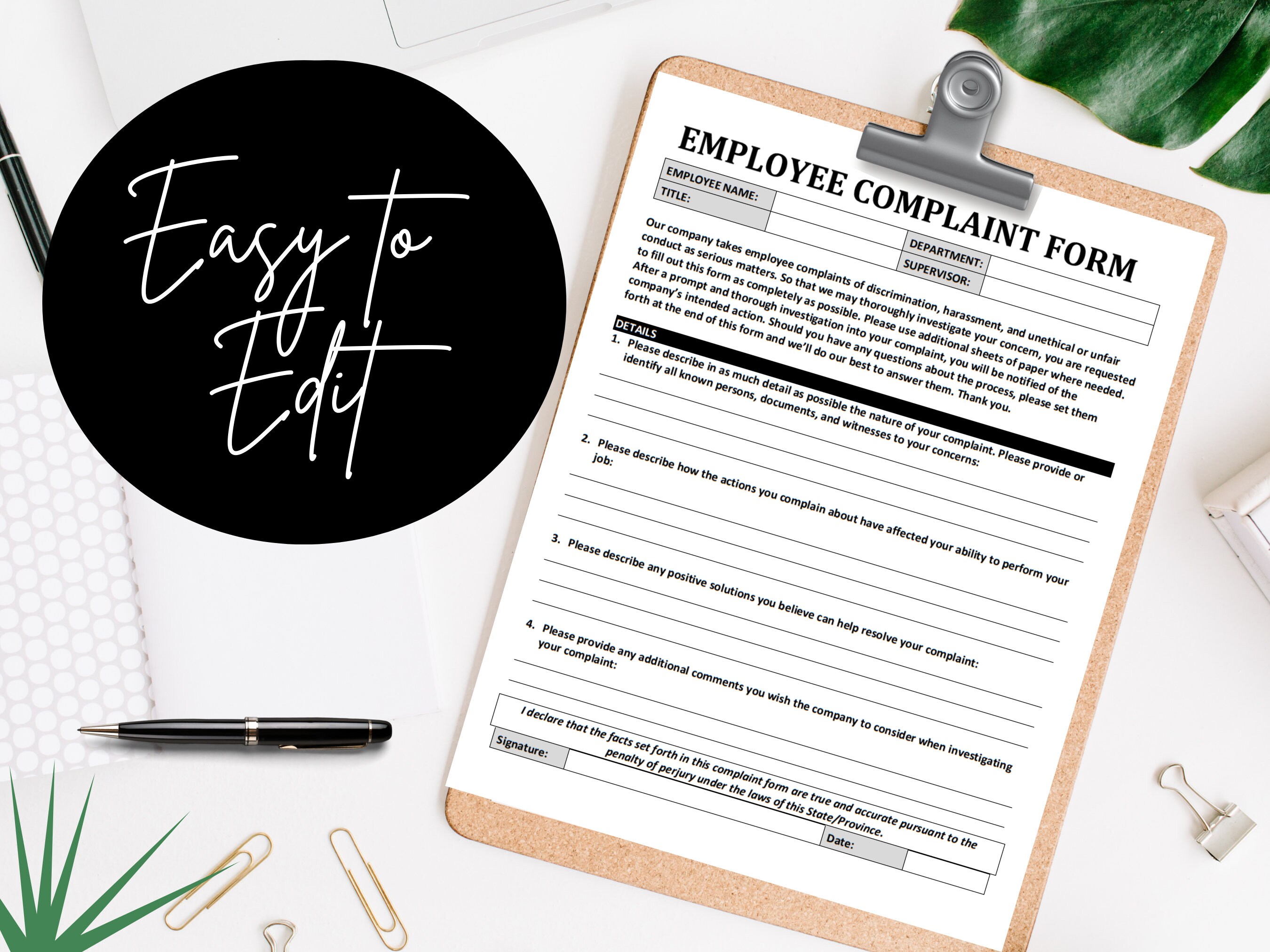 Employee Complaint Form MS Editable Word Document HR - Etsy UK