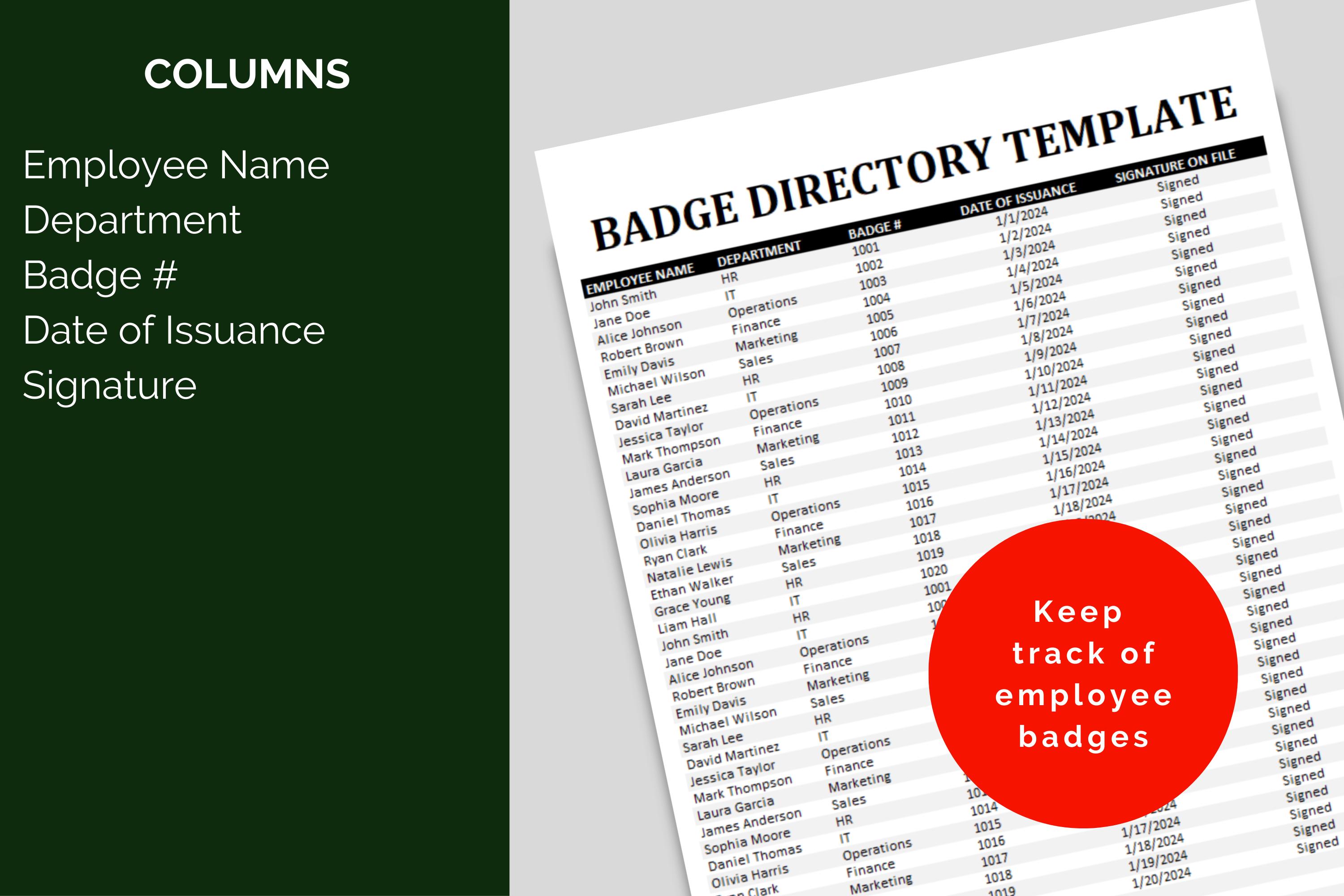 Employee Badge Tracker Template: HR Access ID Log (excel, Google Sheets ...