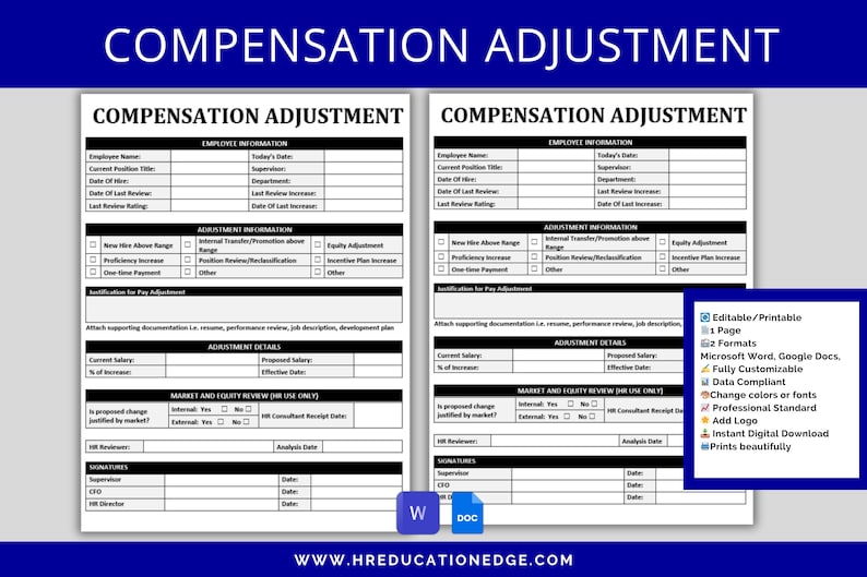 Compensation Adjustment Form: Salary Change Request (digital Download ...