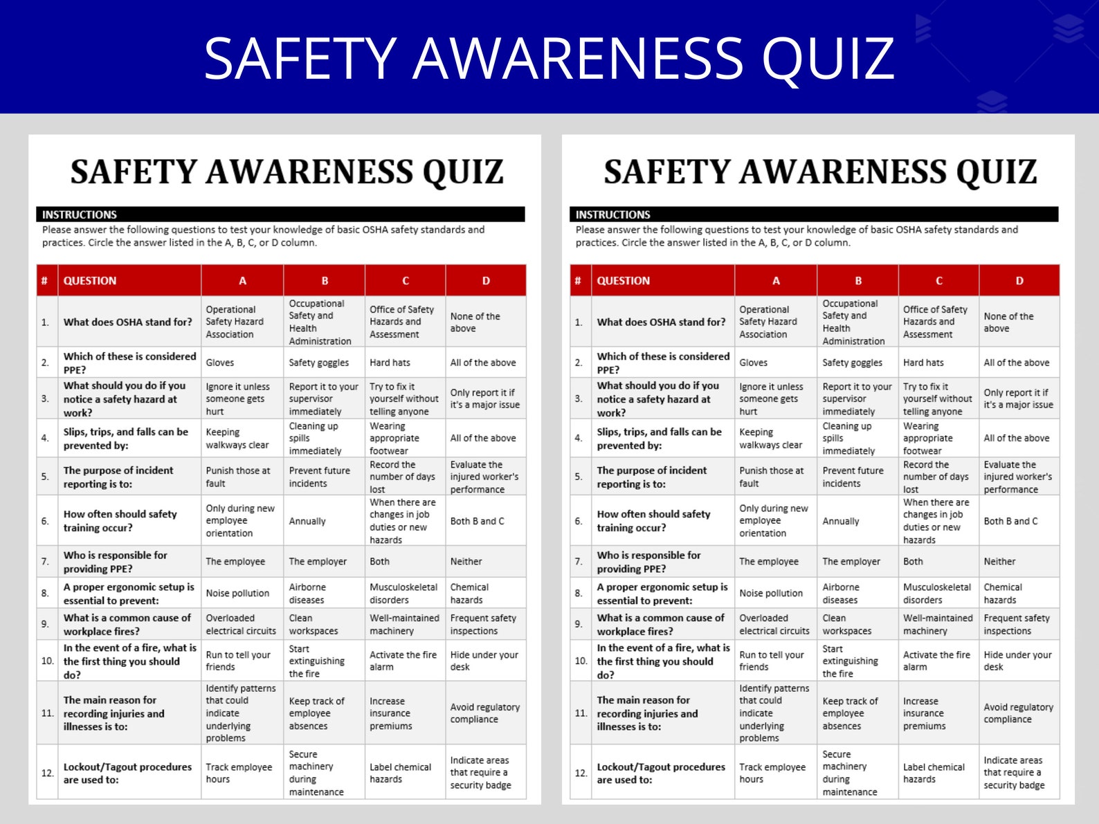 OSHA Safety Quiz: Employee Workplace Training (digital Download) - Etsy