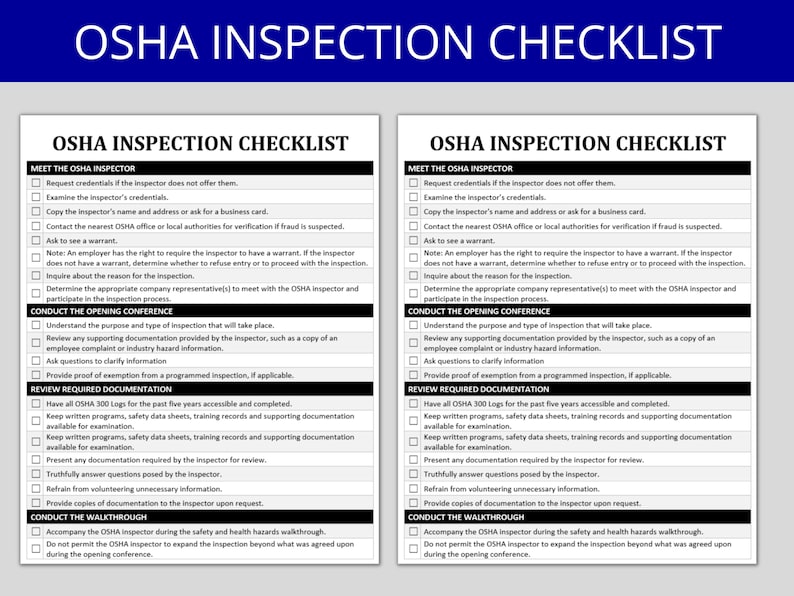 OSHA Inspection Checklist: Editable HR Template (digital Download) - Etsy