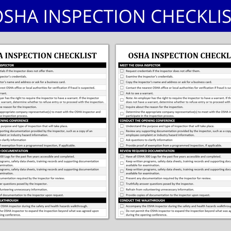 Free Osha Inspection Checklist - Etsy