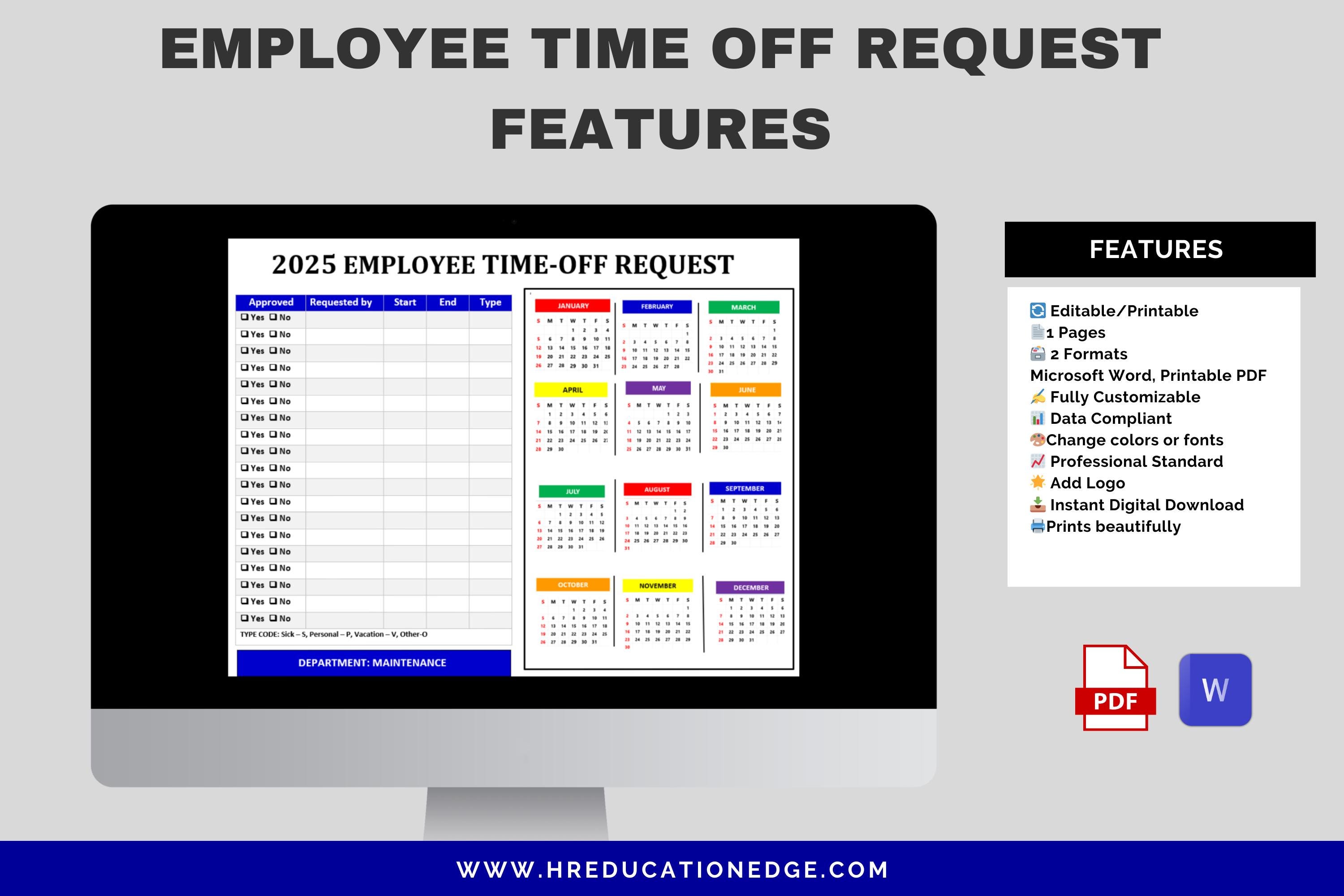2025 Employee Time off Planner: HR Leave Calendar (digital Download) - Etsy