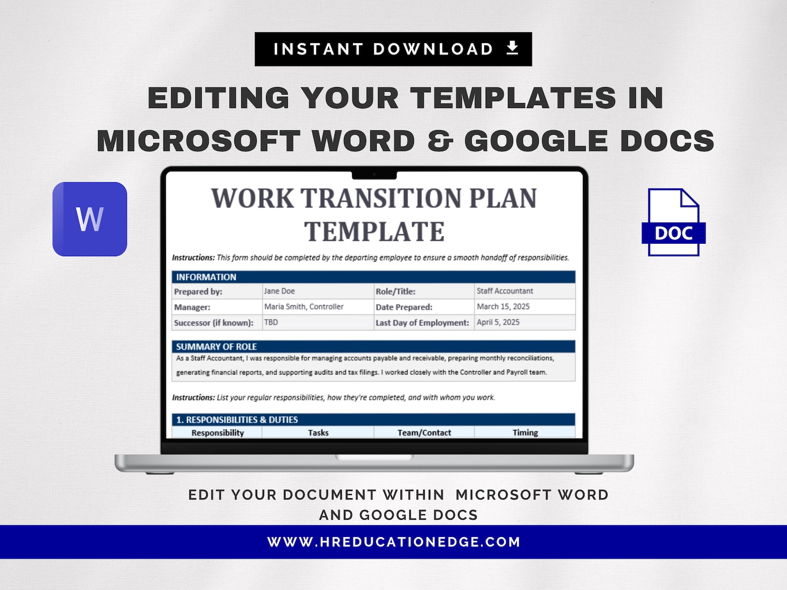 Employee Transition Plan Template: HR Offboarding Forms (word, Excel ...