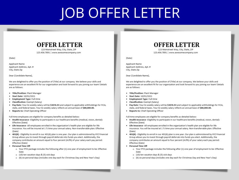 Job Offer Letter Template MS Editable Word Employee - Etsy