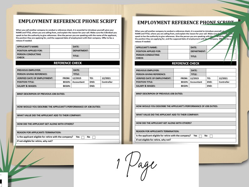Employment Reference Phone Script HR Templates Editable & Printable - Etsy