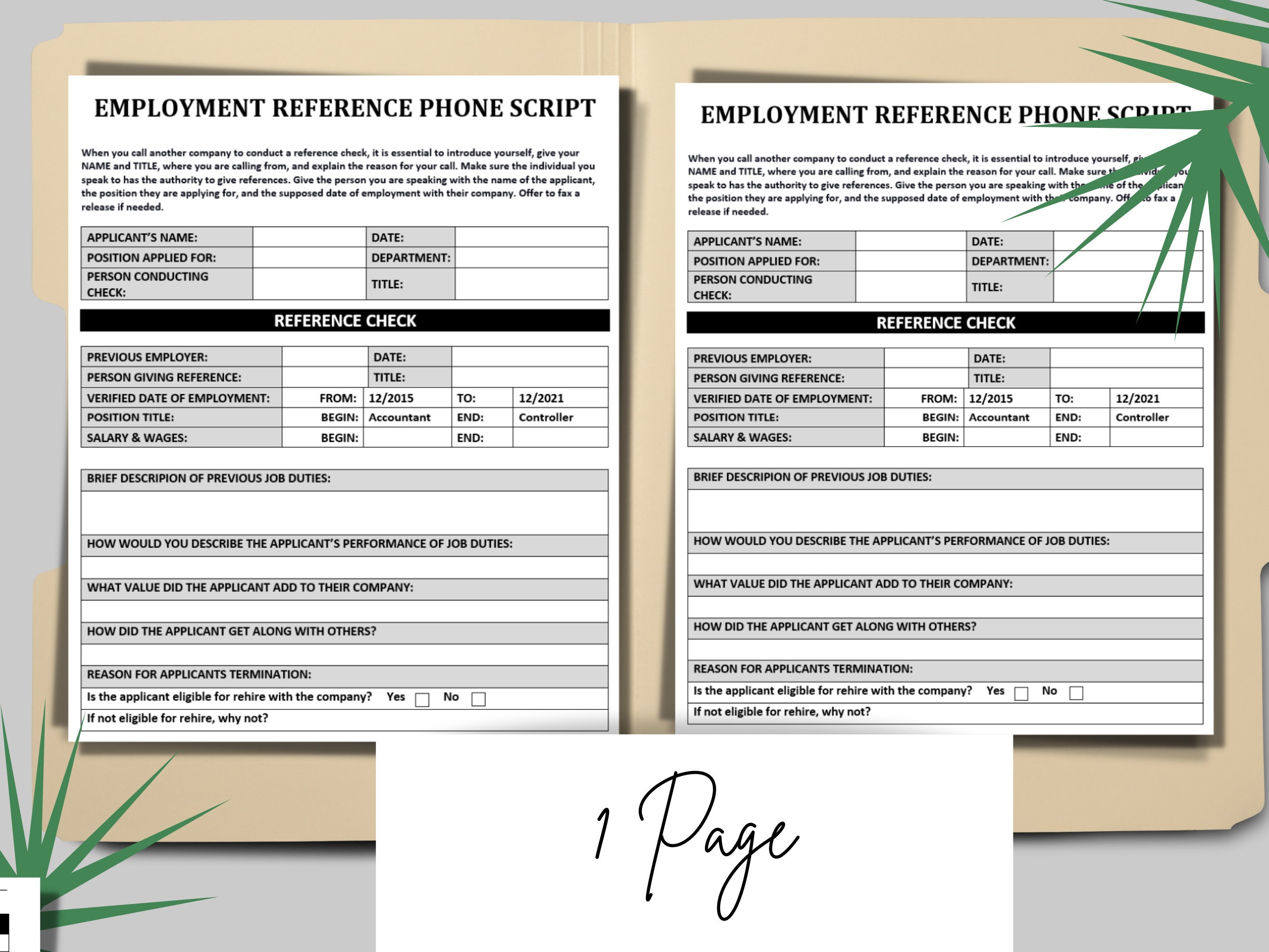 Employment Reference Phone Script HR Templates Editable & Printable - Etsy