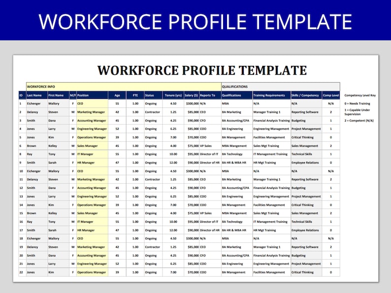 Workforce Profile Template: Excel HR Spreadsheet for Talent Gap ...