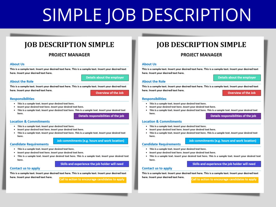 Employee Job Description Simple Template | Editable Word Form | Human ...