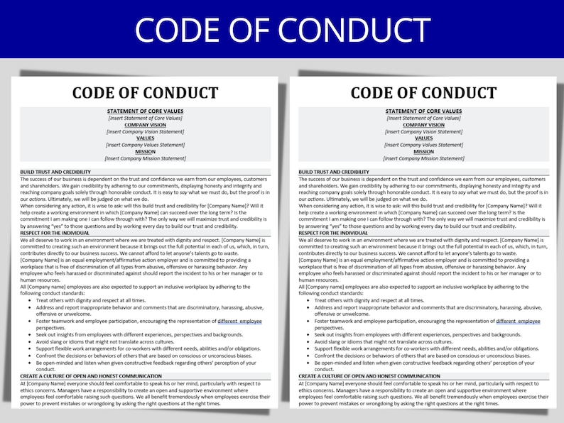Employee Code of Conduct Policy HR Business Procedures Template - Etsy