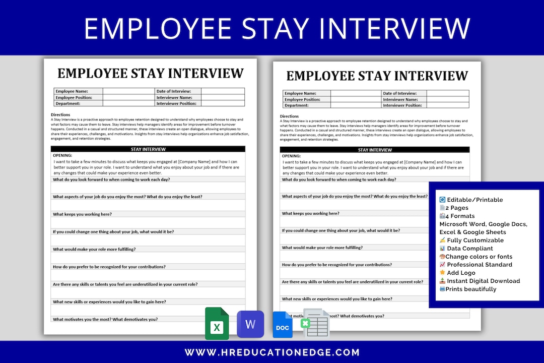 Stay Interview Template: Employee Retention HR Guide (digital Download ...