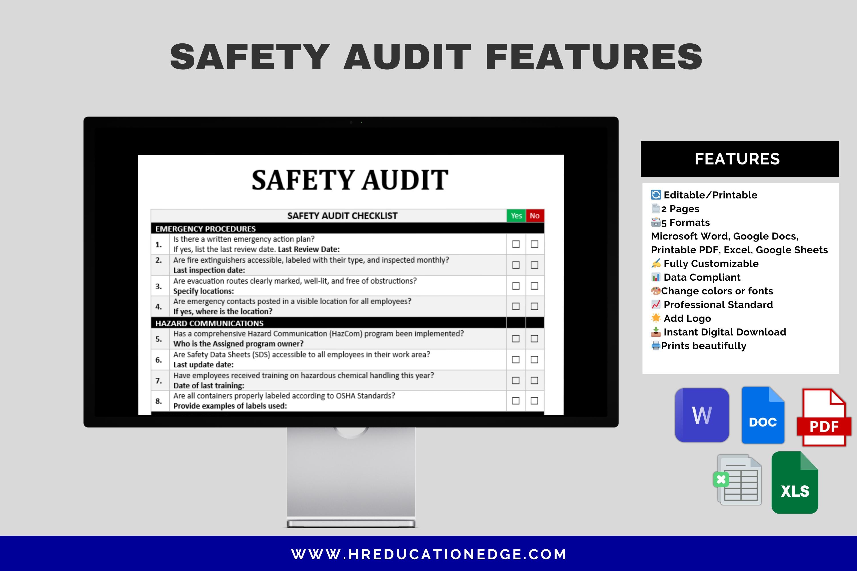 Workplace Safety Audit Checklist: | OSHA Compliance | Safety Inspection ...