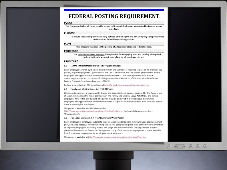 Federal Posting Requirements Template MS Editable Word Templates Human ...