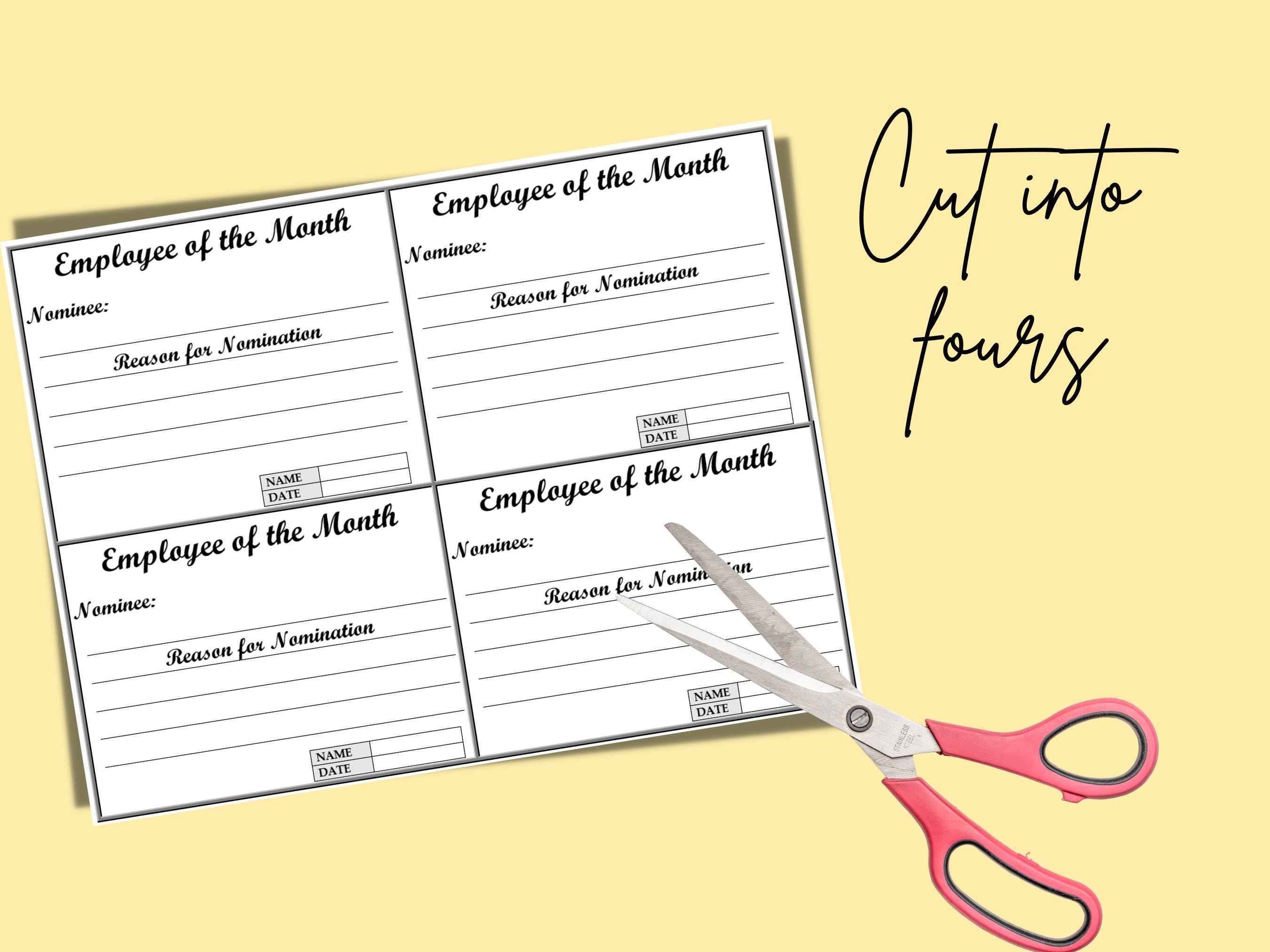 Employee Of The Month Editable Nomination Template Nomination Card