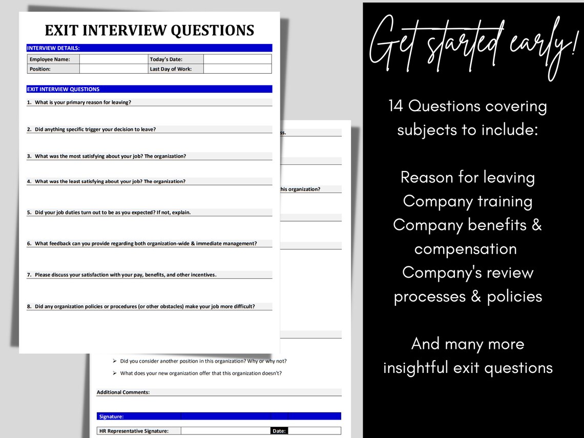 Exit Interview Questions Template: Streamline Offboarding With Editable HR Form - Etsy