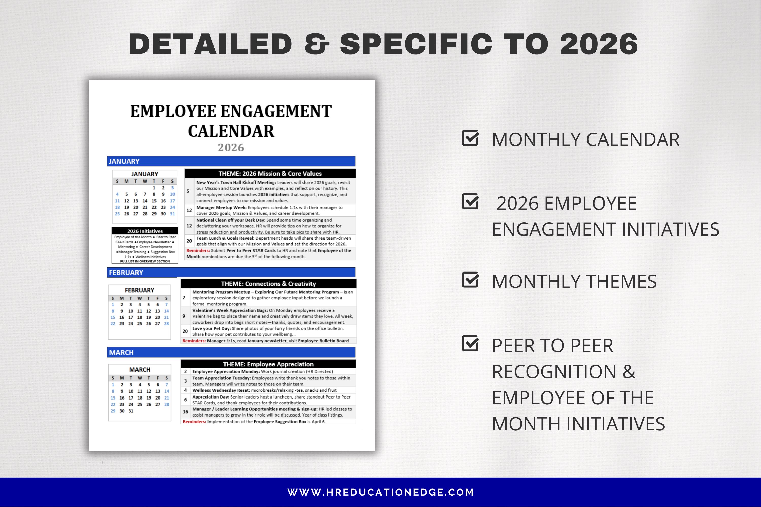 2026 Employee Engagement Calendar: HR Staff Recognition Template ...
