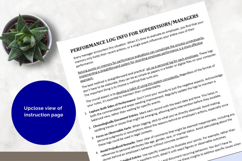 Manager Performance Log: Employee Performance Review Backup ...