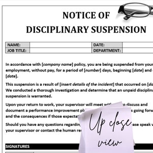 Notice of Disciplinary Suspension | HR Template | Write up Form | Human ...