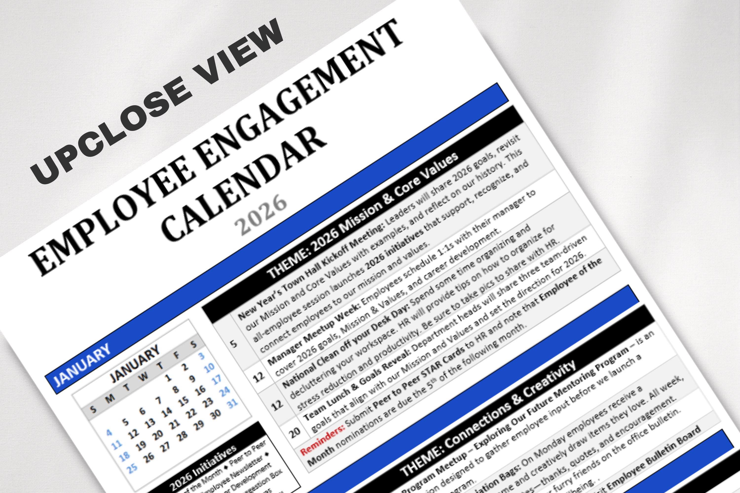 2026 Employee Engagement Calendar: HR Staff Recognition Template ...
