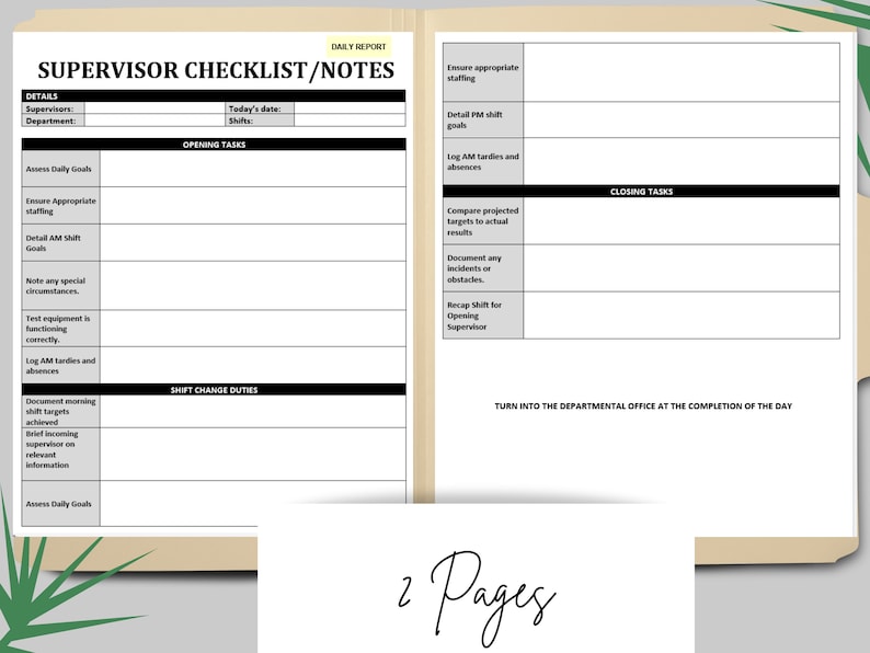 Daily Shift Supervisor Checklist: Editable MS Word Template - Etsy