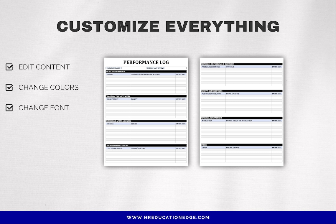 Manager Performance Log: Employee Review HR Template (digital Download ...