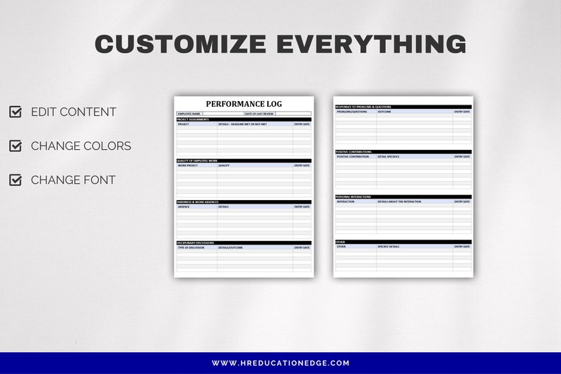 Manager Performance Log: Employee Review HR Template (digital Download ...