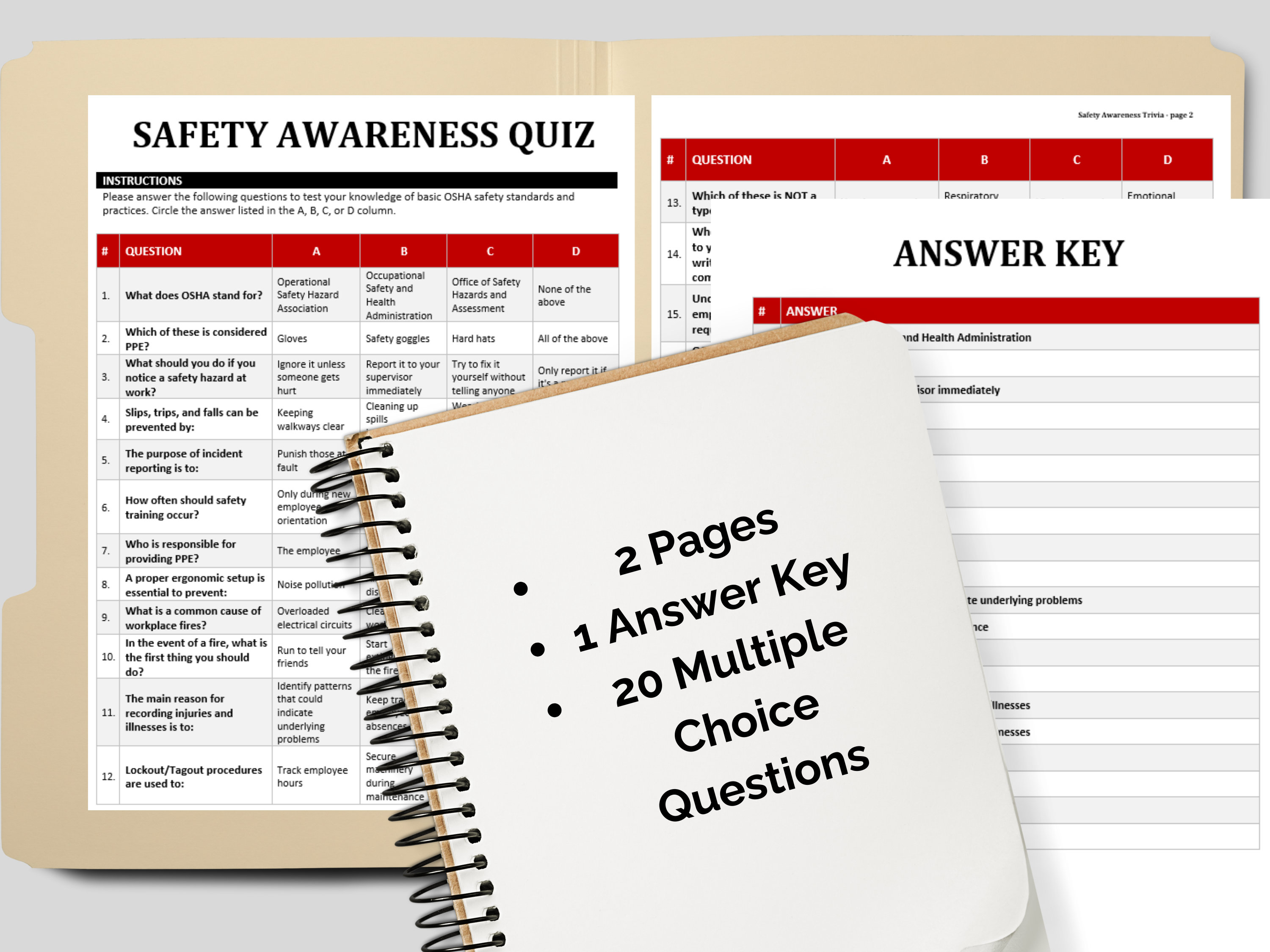 OSHA Safety Quiz Workplace Employee Safety Training PPE Policies ...