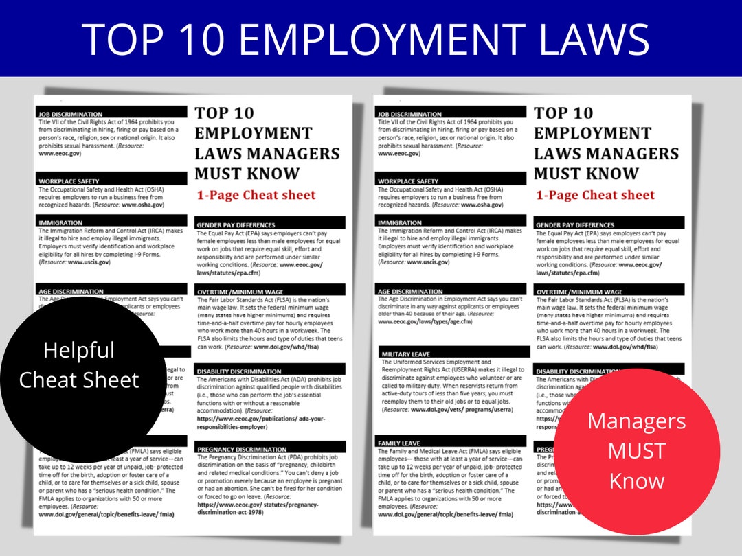 Employment Law Cheat Sheet for Managers - Top 10 (editable Word) - Etsy