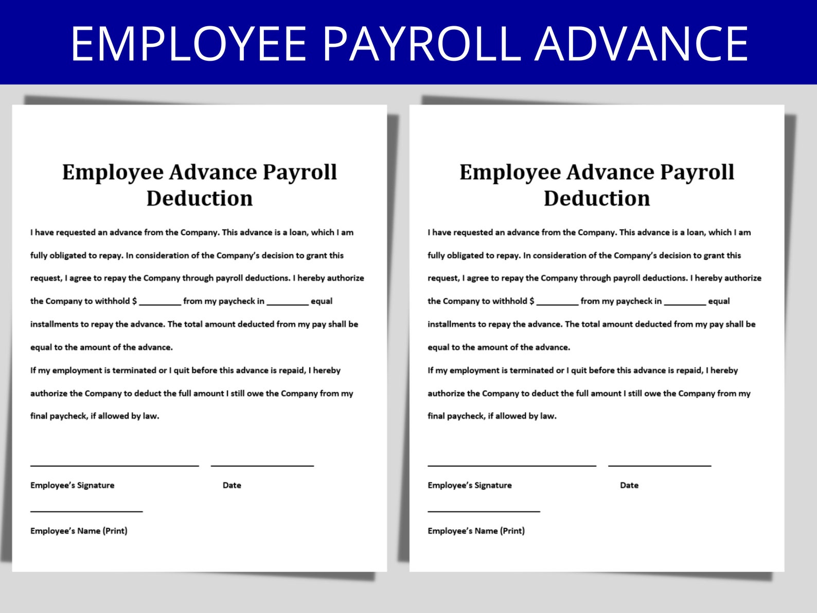 Employee Advance Payroll Deduction Form: Editable Template - Etsy UK
