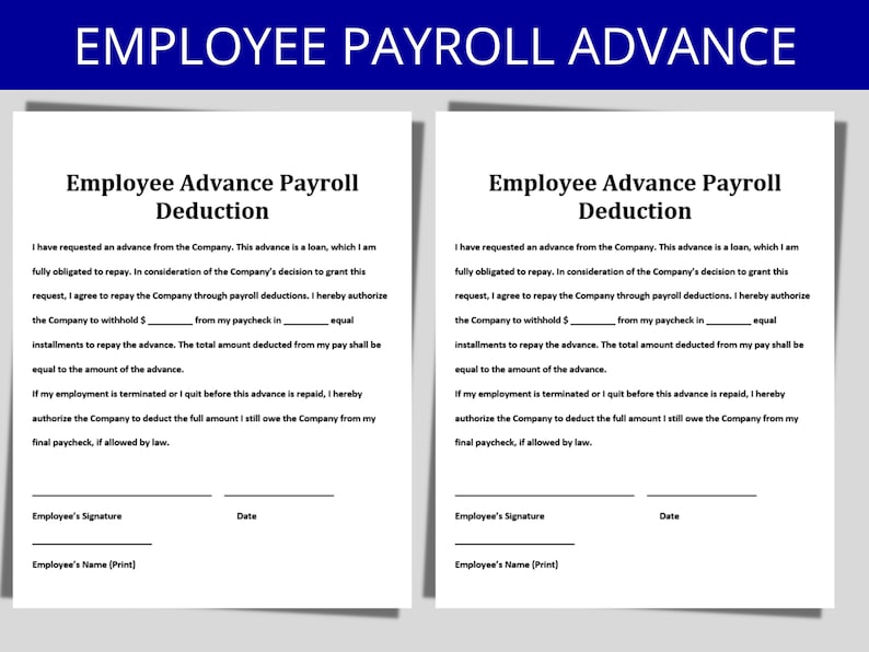 Employee Advance Payroll Deduction Form: Editable Template - Etsy