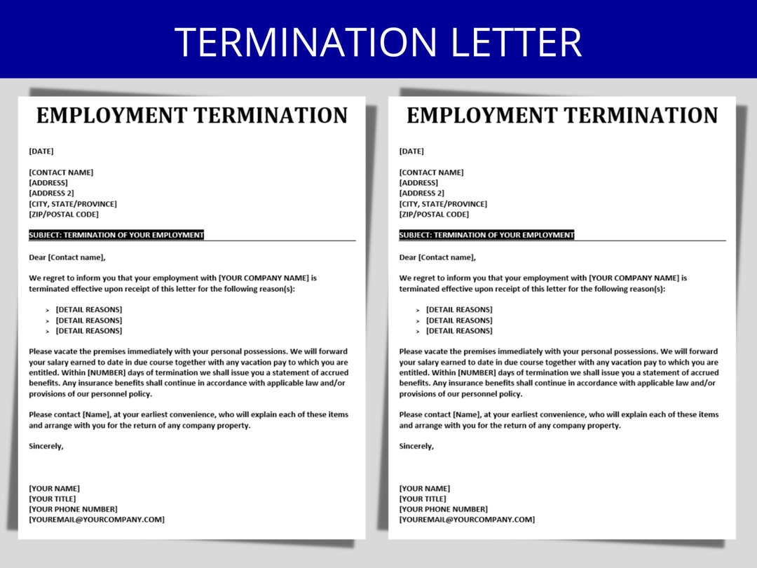 Employee Termination Letter Template: HR Editable Word Form - Etsy