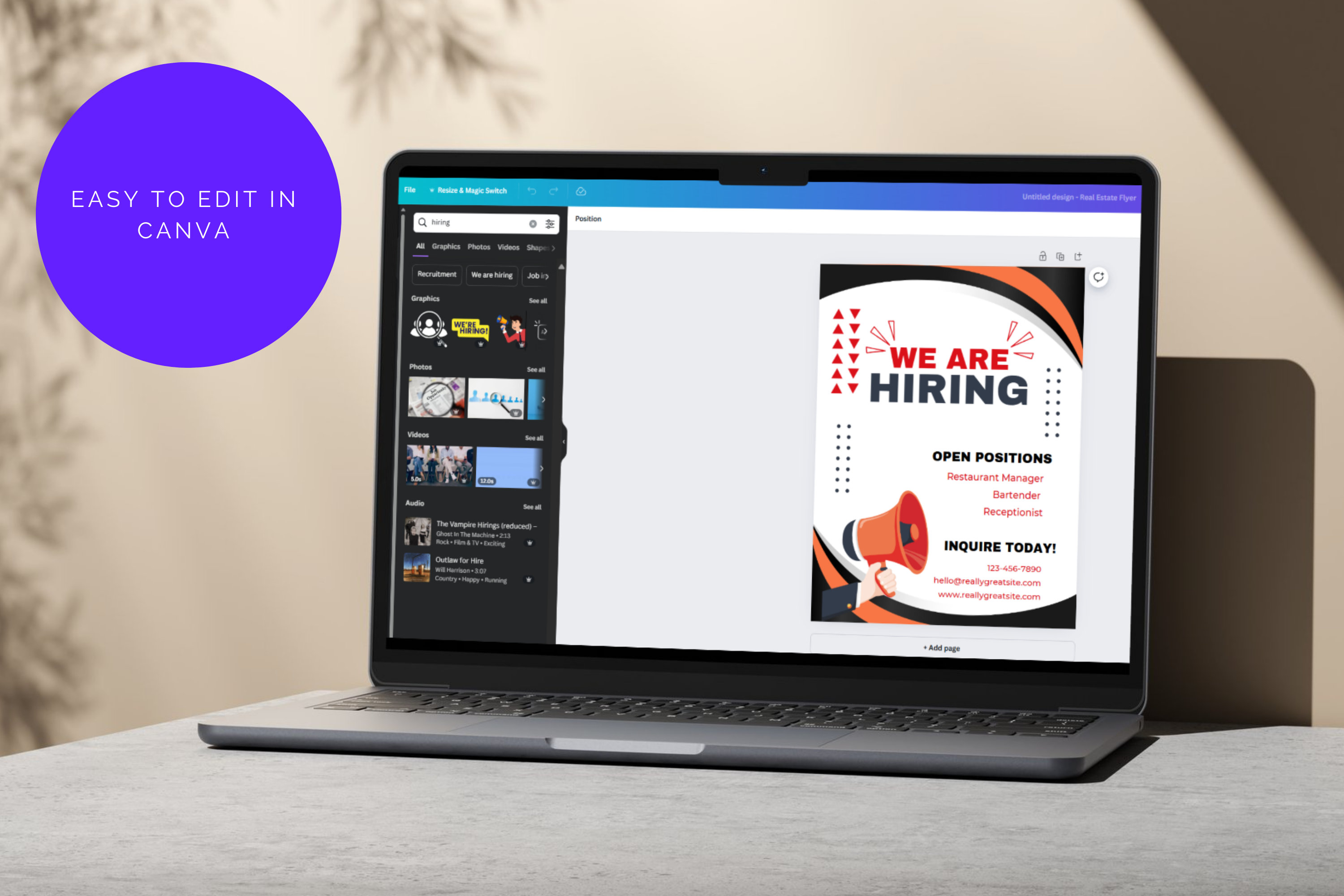 Now Hiring Sign & Flyer Template: Editable Canva Design (digital ...