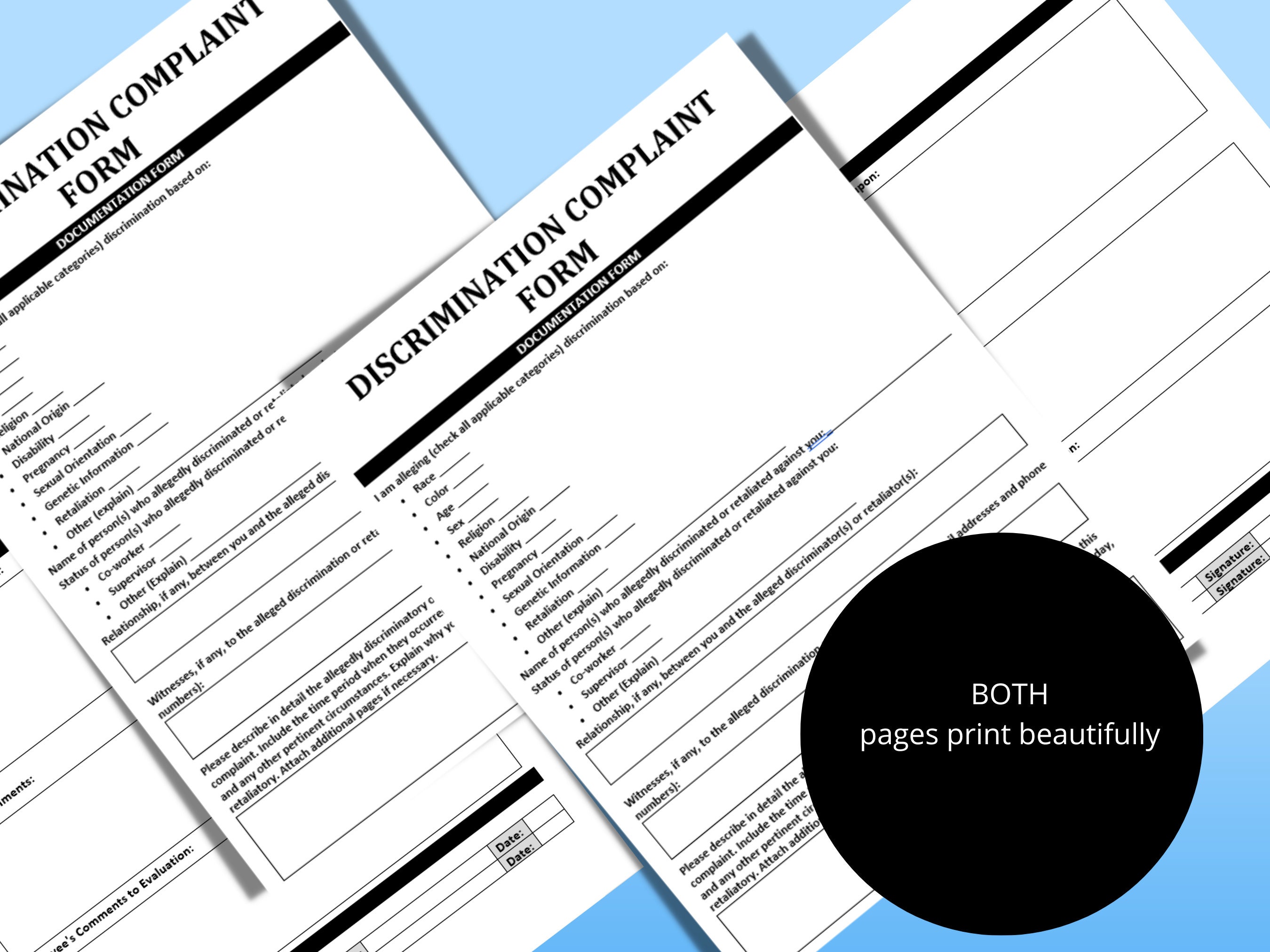 Discrimination Complaint Form & Employee Retaliation Document (digital ...