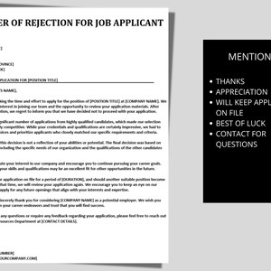 Letter of Rejection to Applicant: Applicant Email, Editable HR Template ...