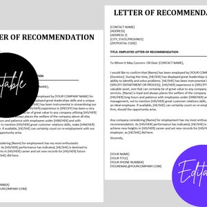 Editable HR Letter of Recommendation Template for Employment - Etsy