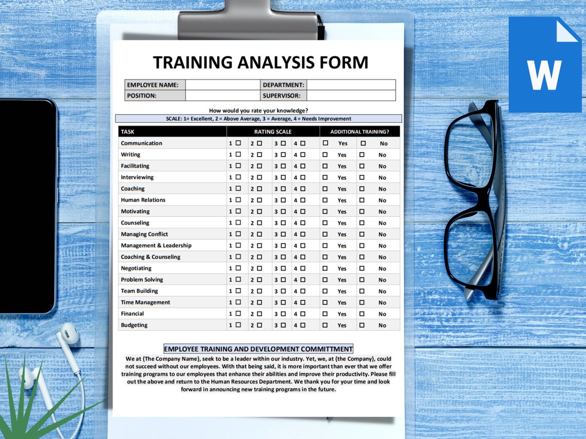 Training Needs Analysis Template Editable HR Form Employee - Etsy